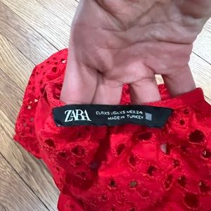 Zara | Tops | Zara Red Eyelet Crop Top Open Back | Poshmark